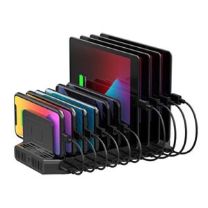 unitek usb charging station, 10 usb fast ports charge docking station and adjustable dividers, multi device charger organizer compatible with ipad, iphone, tablet and cell phone