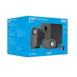 Logitech Z407 Bluetooth Computer Speakers with Subwoofer and Wireless Control, Immersive Sound, Premium Audio with Multiple Inputs, USB Speakers