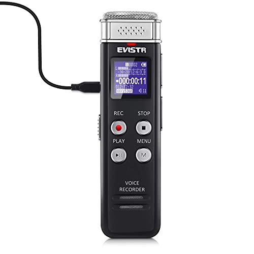 EVISTR 32GB Digital Voice Recorder Voice Activated Recorder with Playback - Upgraded Tape Recorder for Lectures, Meetings, Interviews, Audio Recorder USB Charge, MP3