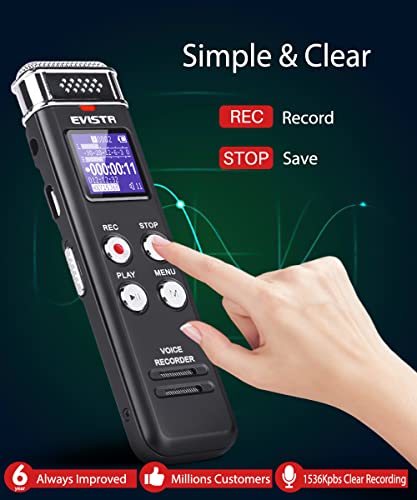 EVISTR 32GB Digital Voice Recorder Voice Activated Recorder with Playback - Upgraded Tape Recorder for Lectures, Meetings, Interviews, Audio Recorder USB Charge, MP3