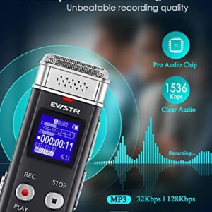 EVISTR 32GB Digital Voice Recorder Voice Activated Recorder with Playback - Upgraded Tape Recorder for Lectures, Meetings, Interviews, Audio Recorder USB Charge, MP3