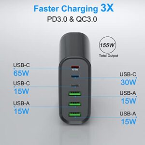 USB C Fast Charger, 155W USB C Charging Station GaN 6-Port USB C Wall Charger Block, Portable Multiport USB C Power Adapter for MacBook Pro/Air,iPad Pro,iPhone 14/13/Mini/Pro/13Pro Max/12 Galaxy Note