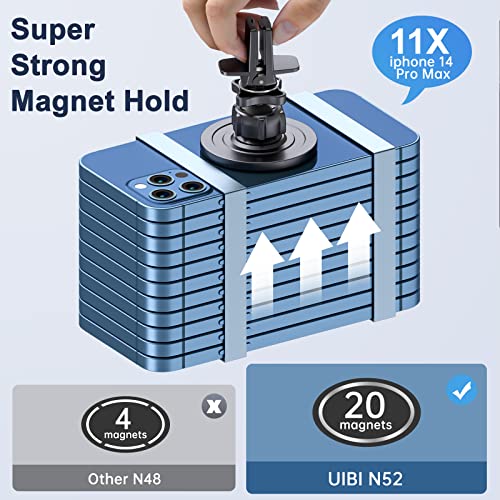 UIBI Magsafe Car Mount, Magnetic Car Phone Holder [20 Strong Magnets] with Clip 360° Rotation Air Vent Cell Phone Mount Fit for Magsafe iPhone 14 13 12 Pro Max Mini MagSafe Case