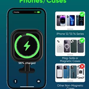 Magnetic Wireless Car Charger, Wireless Charger Car Vent Mount for 15W Fast Charging, Mag-Safe Car Phone Holder Charger, 45W USB PD Dual-Port Car Charger, Compatible with iPhone 14/13/12 Series