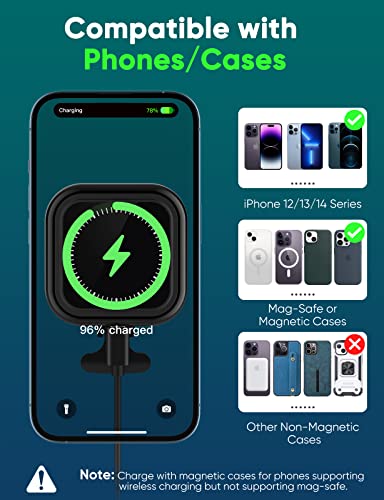 Magnetic Wireless Car Charger, Wireless Charger Car Vent Mount for 15W Fast Charging, Mag-Safe Car Phone Holder Charger, 45W USB PD Dual-Port Car Charger, Compatible with iPhone 14/13/12 Series