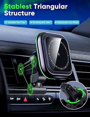 Magnetic Wireless Car Charger, Wireless Charger Car Vent Mount for 15W Fast Charging, Mag-Safe Car Phone Holder Charger, 45W USB PD Dual-Port Car Charger, Compatible with iPhone 14/13/12 Series