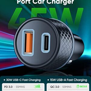 Magnetic Wireless Car Charger, Wireless Charger Car Vent Mount for 15W Fast Charging, Mag-Safe Car Phone Holder Charger, 45W USB PD Dual-Port Car Charger, Compatible with iPhone 14/13/12 Series