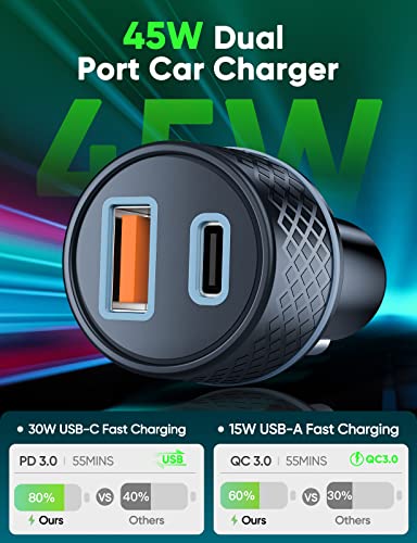 Magnetic Wireless Car Charger, Wireless Charger Car Vent Mount for 15W Fast Charging, Mag-Safe Car Phone Holder Charger, 45W USB PD Dual-Port Car Charger, Compatible with iPhone 14/13/12 Series