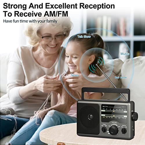 AM FM Portable Radio Battery Operated Radio by 4X D Cell Batteries Or AC Power Transistor Radio with and Big Speaker, Standard Earphone Jack, High/Low Tone Mode, Large Knob