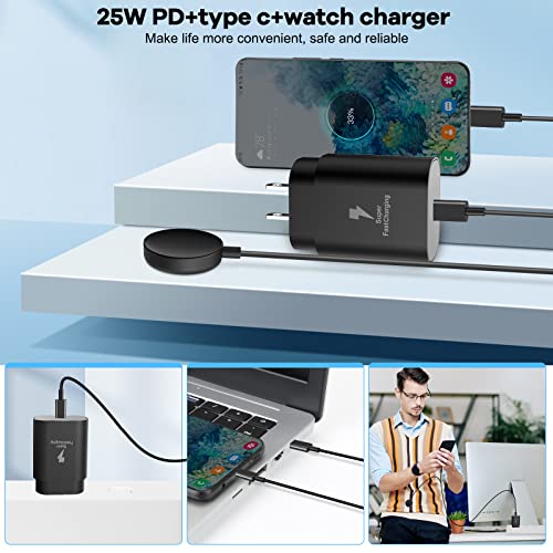 25W USB C Charger, 2 in 1 Watch Charger Compatible for Samsung Galaxy Watch 5 Pro/5/4/3/Active2/1 and Galaxy S22/21/20/10 Note20/10/9/8, (4.9 ft)