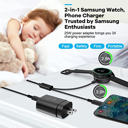 25W USB C Charger, 2 in 1 Watch Charger Compatible for Samsung Galaxy Watch 5 Pro/5/4/3/Active2/1 and Galaxy S22/21/20/10 Note20/10/9/8, (4.9 ft)