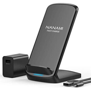 nanami fast wireless charger, qi certified wireless charging stand with qc3.0 adapter usb charger for iphone 14/13/12/se 2020/11/xs max/xr,10w compatible samsung galaxy s23/s22/s21/s20/s10/s9/note 20