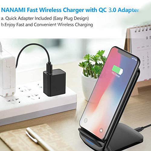 NANAMI Fast Wireless Charger, Qi Certified Wireless Charging Stand with QC3.0 Adapter USB Charger for iPhone 14/13/12/SE 2020/11/XS Max/XR,10W Compatible Samsung Galaxy S23/S22/S21/S20/S10/S9/Note 20