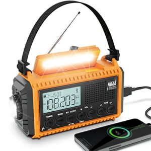 emergency radio,5000 digital weather radio with am/fm/noaa/sw,sos survival portable radio,5 way powered solar hand crank radio with usb charger, flashlight, reading lamp, headphone jack for outdoor