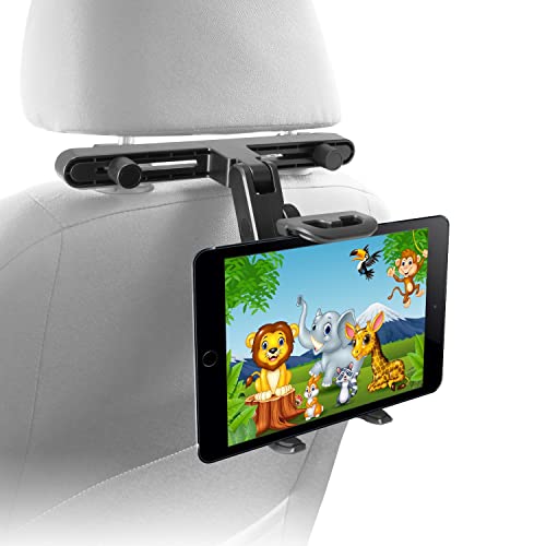 Macally Car Headrest Tablet Holder, Adjustable iPad Car Mount for Kids in Backseat, Compatible with Devices Such as iPad Pro Air Mini, Galaxy Tabs, And 7" to 10" Tablets and Cell Phones - Black