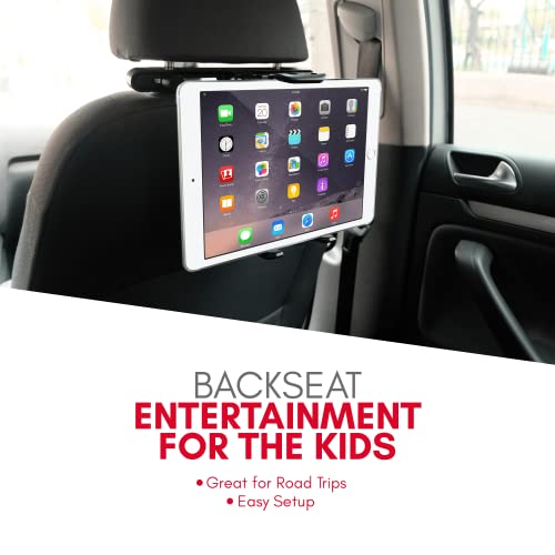 Macally Car Headrest Tablet Holder, Adjustable iPad Car Mount for Kids in Backseat, Compatible with Devices Such as iPad Pro Air Mini, Galaxy Tabs, And 7" to 10" Tablets and Cell Phones - Black