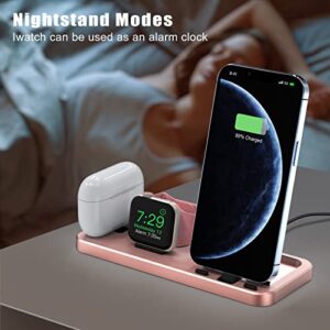 3 in 1 Charging Station for Multiple Devices Apple Portable Charging Stand for Apple Watch iPhone and AirPods Build-in Charger Charging Dock Holder for iPhone with Adapter and Cable (Rose Gold)