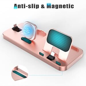 3 in 1 Charging Station for Multiple Devices Apple Portable Charging Stand for Apple Watch iPhone and AirPods Build-in Charger Charging Dock Holder for iPhone with Adapter and Cable (Rose Gold)