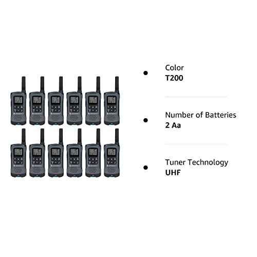 Motorola Talkabout T200 Two-Way Radio, 20 Mile,12 Pack, Grey