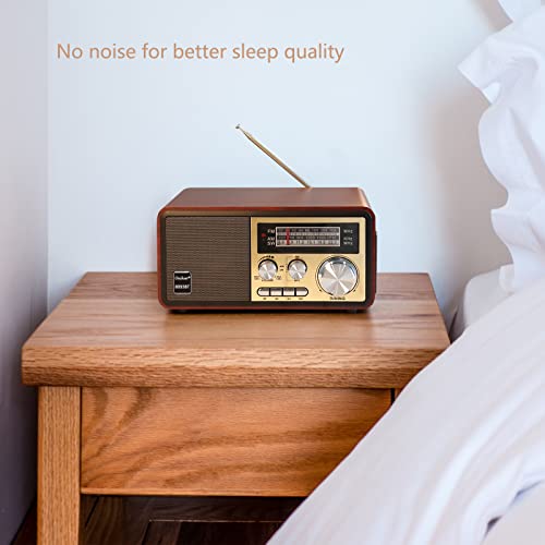 Oncheer Retro Vintage Wood Bluetooth FM/AM/SW Home Radio, 15W Subwoofer Stereo Speaker, AC&Battery Powered Radios with Antenna Best Reception, Support Remote Control/TF Card/USB Player/AUX