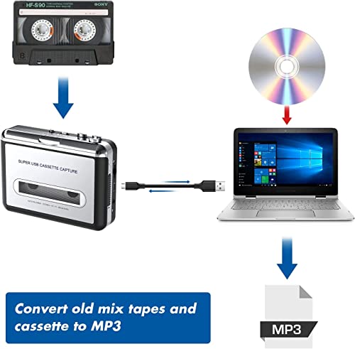 DigitNowCassette Tape To CD Converter Via USB,Portable USB Cassette Player Capture MP3 Audio Music,Compatible With Laptop and Personal Computer,Convert Walkman Tape Cassette To MP3 Format