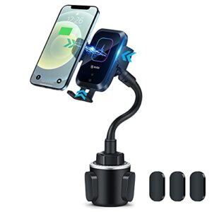 piosoo wireless car charger-cup holder phone mount,automatic infrared smart sensor clamping qi 15w fast universal adjustable cell phone wireless charging air vent cradle