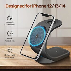 3 in 1 Magnetic Wireless Charger, with 20W USB-C Adapter, Neluxfe Charging Station Compatible with MagSafe Stand for Apple iPhone 14 13 12 Plus Pro Max, iWatch 1-8, AirPods (Black)