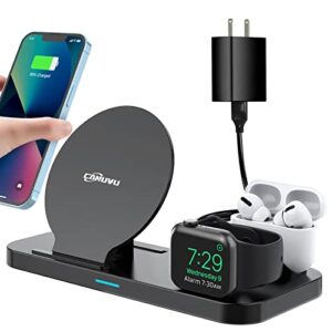 wireless charger, canuvu 3 in 1 fast charging station compatible iphone 14/13/12/11 series/x/xs/xs max/xr/8, android phone, apple watch & airpods(with qc3.0 adapter)