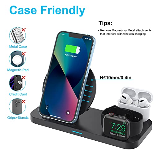 Wireless Charger, CANUVU 3 in 1 Fast Charging Station Compatible iPhone 14/13/12/11 Series/X/XS/XS Max/XR/8, Android Phone, Apple Watch & AirPods(with QC3.0 Adapter)