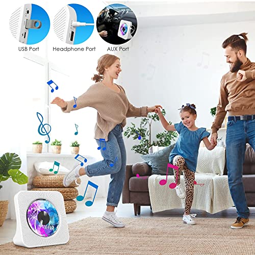 Portable CD Player with Bluetooth, Gueray Desktop CD Music Players for Home Built-in Double HiFi Sound Speakers, Support AUX&USB Headphone Jack, FM Radio Boombox, LCD Screen Display for Kids Gift