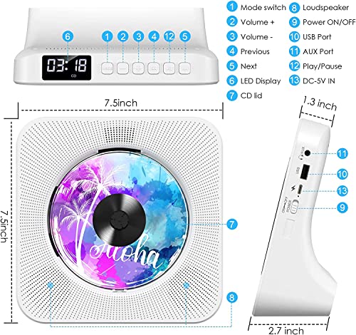 Portable CD Player with Bluetooth, Gueray Desktop CD Music Players for Home Built-in Double HiFi Sound Speakers, Support AUX&USB Headphone Jack, FM Radio Boombox, LCD Screen Display for Kids Gift