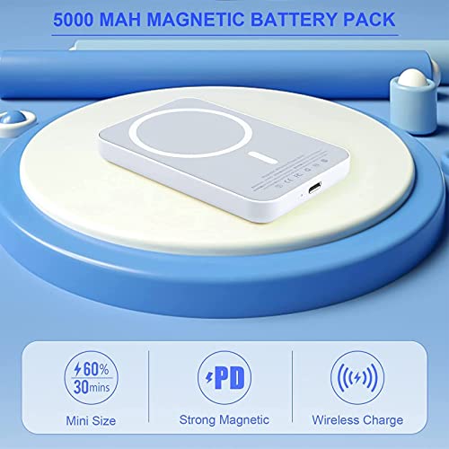 XpacEbank Magnetic Wireless Portable Charger, 5000mAh Magnetic Battery Pack 15W PD Fast Charging Power Bank Compatible with iPhone 14/13/12 Series