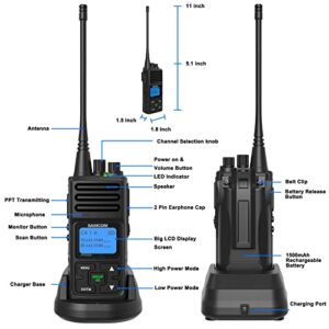 5W High Power Two Way Radio,SAMCOM FPCN30A Walkie Talkies for Adults Long Range Radios with Headphones,Handheld Programmable UHF 2-Way Radio Rechargeable with 1500mAh Battery and Charger,9 Packs