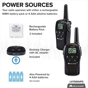 Midland - LXT500VP3, 22 Channel FRS Walkie Talkies with Channel Scan - Extended Range Two Way Radios, Silent Operation, Batteries Included (Pair Pack) (Black)