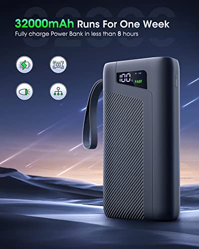 ONLYNEW Power Bank 32000 mAh Portable Charger: PD 20W Super Fast Charger with Powerful Flashlight - Black