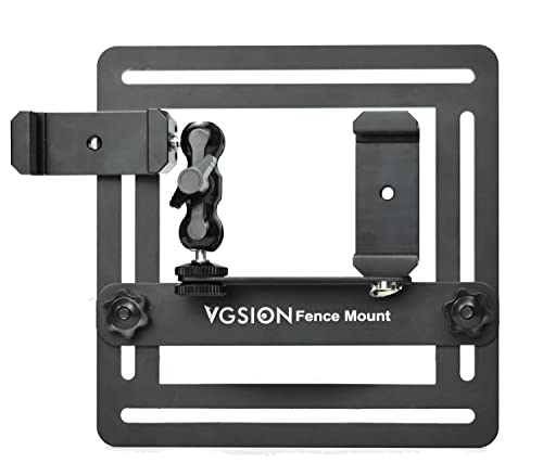 vgsion Aluminum Cell Phone/Action Camera Fence Mount for iPhone, Mevo Start, GoPro with Two Phone Clips, Angle Adjustable, Support Recording While Charging for Tennis, Baseball Games