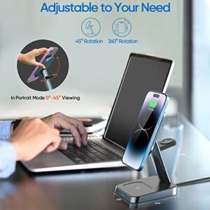 45°Adjustable Angle 3 in 1 Magnetic Wireless Charging Station, 23W Fast Mag-Safe Charger Stand with 20W QC3.0 Adapter, Metal Texture, for iPhone 14/13/12 Series, iWatch Ultra/8/7/6/5/4/3/2, AirPods