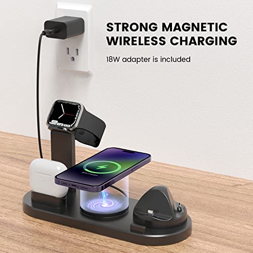 Magnetic Apple Wireless Charging Station 4 in 1 Charger Dock Compatible with iPhone 14/14 Plus/13/12/11/Pro/Pro Max/SE/X/XR/Xs Max, Apple Watch Ultra/8/7/6/SE/5/4/3/2 and Airpods1/2/3 AirPods Pro 1/2