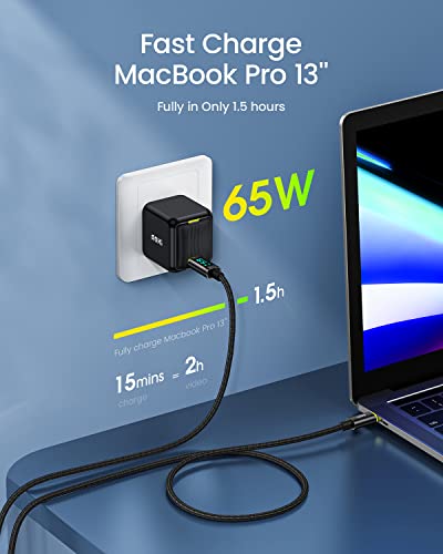 AOHI 65W PD USB C Charger, GaN+ Magcube Mini Fast Wall Charger Power Adapter with 4ft USB C to USB C LED Display Cable for Notebook MacBook Pro/Air, Galaxy S22/S21, iPhone 14/Plus/Pro Max/13/12, Black