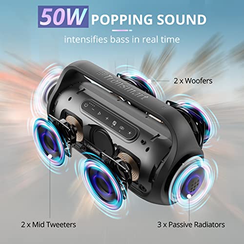 Tronsmart Bang Mini Portable Bluetooth Speaker with 50W Wireless Stereo Sound, IPX6 Waterproof Loud Speaker for Home/Outdoor/Party, Bluetooth 5.3, Beat-Driven Light Show, Support NFC, Micro SD, AUX