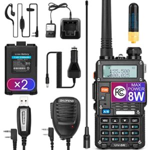 ham radio handheld (uv-5r 8w) dual band 2-way radio with 2 rechargeable 2100mah battery handheld walkie talkies complete set with earpiece and programming cable (3rd gen)