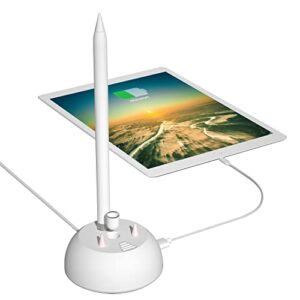 charging stand compatible with apple pencil 1st generation – 3 in 1 ipad pencil charger dock holder with led light & pencil tips and cap holder – ipad pen charging adapter with usb port