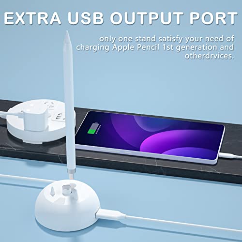 Charging Stand Compatible with Apple Pencil 1st Generation - 3 in 1 iPad Pencil Charger Dock Holder with LED Light & Pencil Tips and Cap Holder - iPad Pen Charging Adapter with USB Port