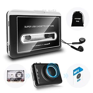 updated cassette player with speaker-portable cassette tape to mp3 converter- convert tapes to digital format via usb, compatible with mac laptops & personal computers