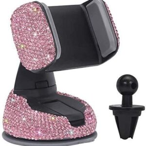 Ecmln Bling Car Phone Holder,Rhinestone Bling Crystal Car Phone Mount,with One Air Vent Base,Universal Cell Phone Holder for Dashboard,Windshield and Air Vent (Pink)