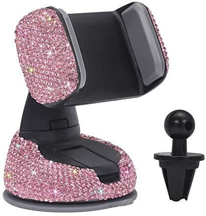 Ecmln Bling Car Phone Holder,Rhinestone Bling Crystal Car Phone Mount,with One Air Vent Base,Universal Cell Phone Holder for Dashboard,Windshield and Air Vent (Pink)