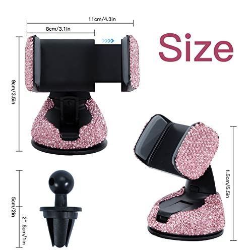 Ecmln Bling Car Phone Holder,Rhinestone Bling Crystal Car Phone Mount,with One Air Vent Base,Universal Cell Phone Holder for Dashboard,Windshield and Air Vent (Pink)