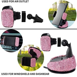 Ecmln Bling Car Phone Holder,Rhinestone Bling Crystal Car Phone Mount,with One Air Vent Base,Universal Cell Phone Holder for Dashboard,Windshield and Air Vent (Pink)