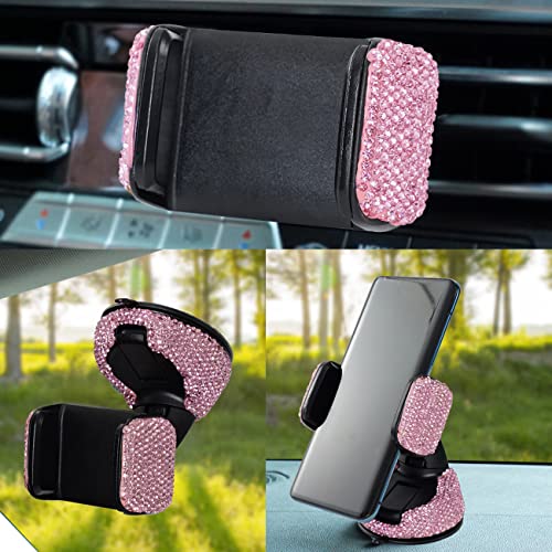 Ecmln Bling Car Phone Holder,Rhinestone Bling Crystal Car Phone Mount,with One Air Vent Base,Universal Cell Phone Holder for Dashboard,Windshield and Air Vent (Pink)