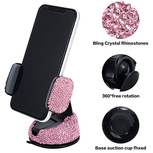 Ecmln Bling Car Phone Holder,Rhinestone Bling Crystal Car Phone Mount,with One Air Vent Base,Universal Cell Phone Holder for Dashboard,Windshield and Air Vent (Pink)